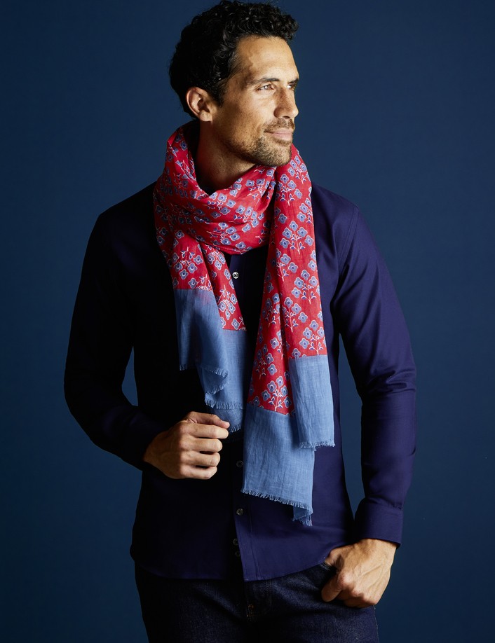 Chèche homme rouge, micro motif, doux, coton bio, marque française AV08